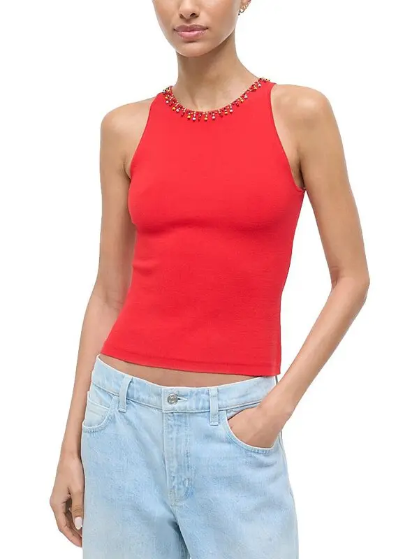 Staud Reina Beaded Trim Top - Red Rose