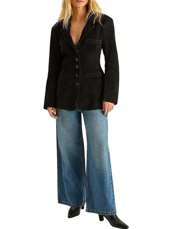 Nasty Gal Real Suede Cinched Waist Blazer - Black
