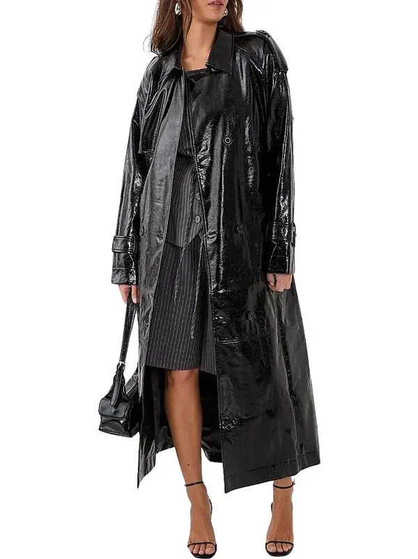 Nasty Gal High Shine Trench Coat - Black