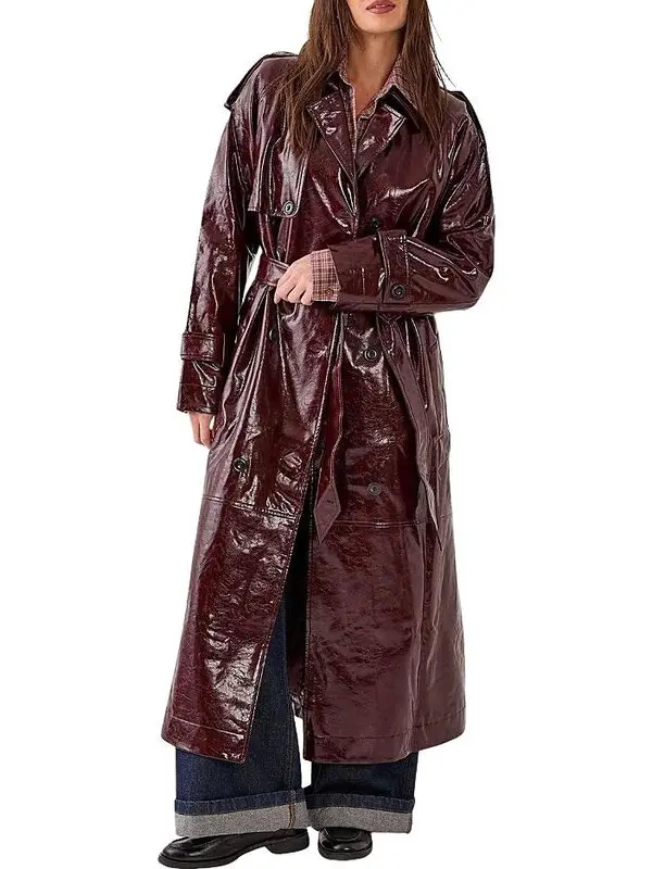 Nasty Gal High Shine Trench Coat - Burgundy