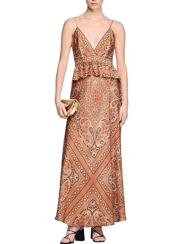 Sandro Bandana Print Maxi Dress - Brown / Black