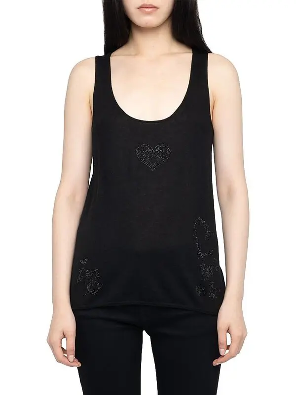 Zadig&Voltaire Lee Cashmere Rhinestone Tank - Black