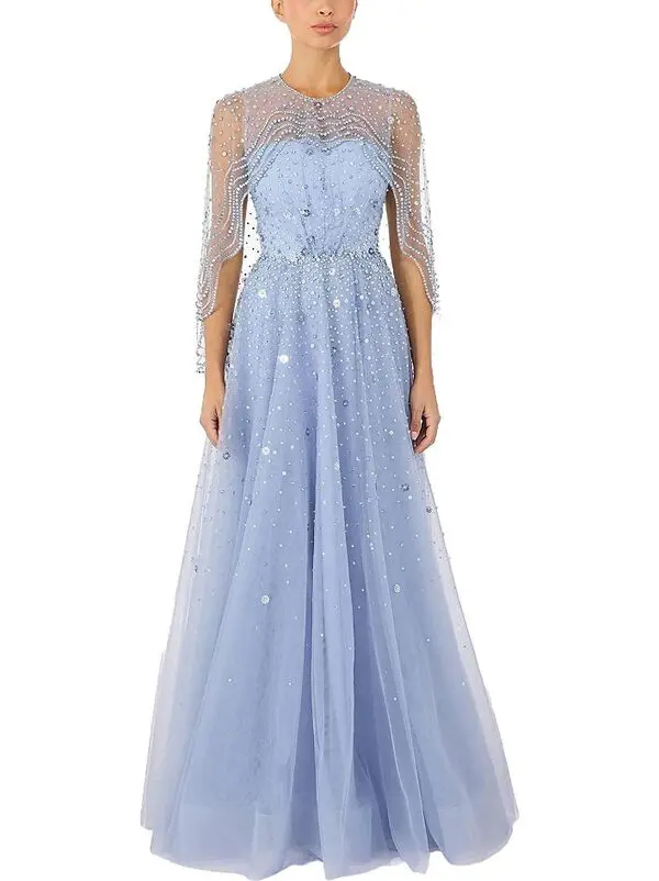 Jenny Packham Oliver Beaded-applique Maxi Dress - Blue Slate