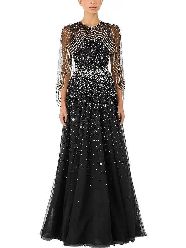 Jenny Packham Oliver Beaded-applique Maxi Dress - Liquorice