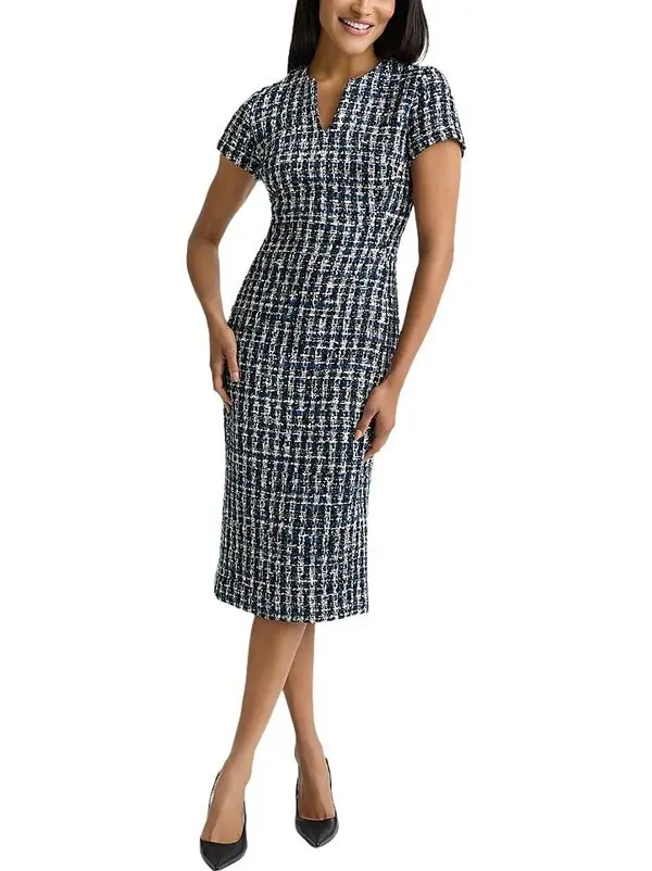 St. John Aspen Tweed Notched Neck Dress - Tourmaline Multi