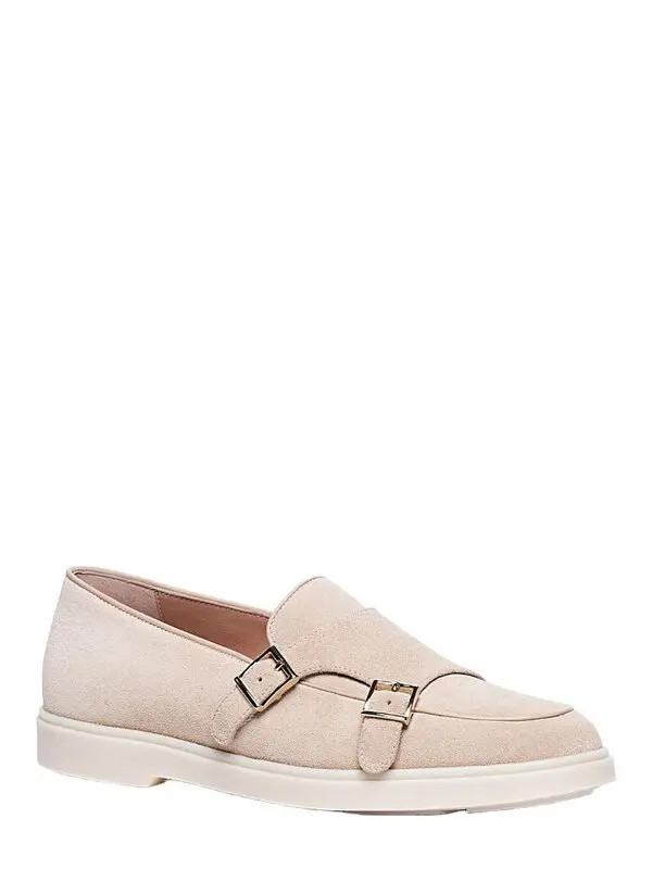 Santoni Suede Double-buckle Loafer - Light Beige