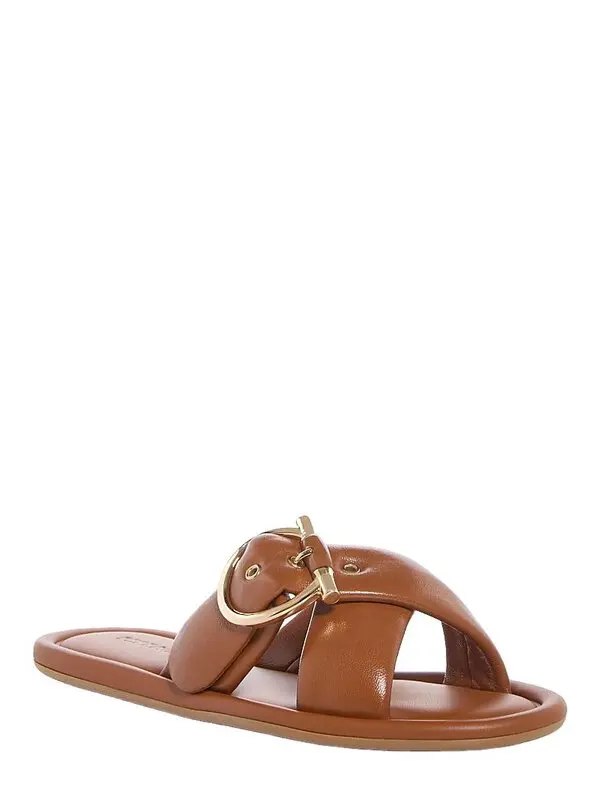 FERRAGAMO Elyzia Gancini Slide Sandals - Natural Brown