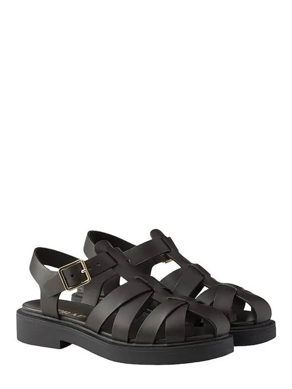 Prada Leather Fisherman Sandals - Brown