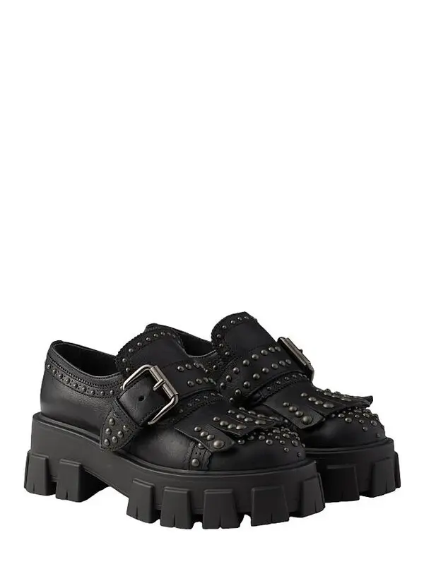 Prada Monolith Studded Leather Loafers - Black