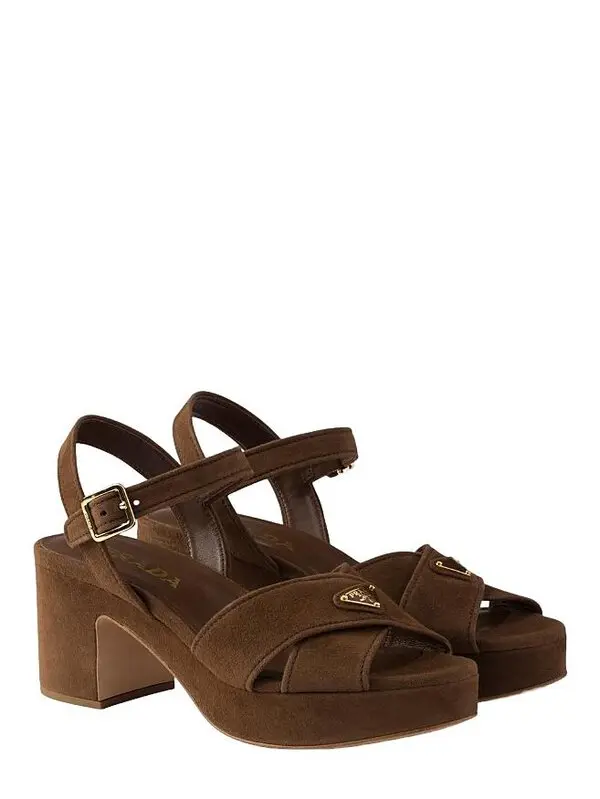 Prada Suede Platform Sandals - Brown