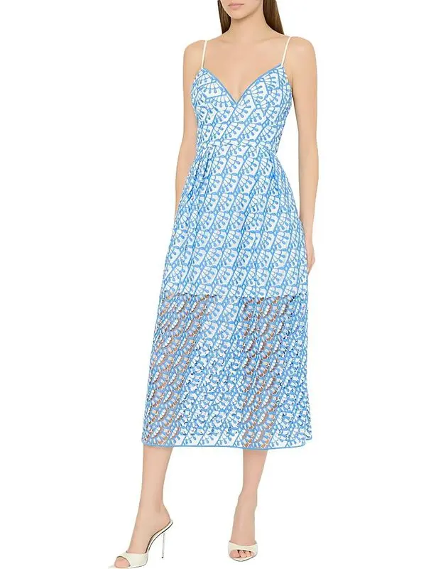 MILLY Embroidered Midi Dress - Blue