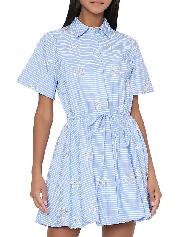 MILLY Willa Beaded Mini Dress - Blue/white