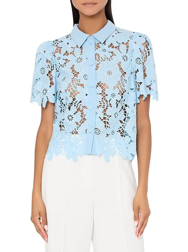 MILLY Addison Roja Lace Top - Light Blue
