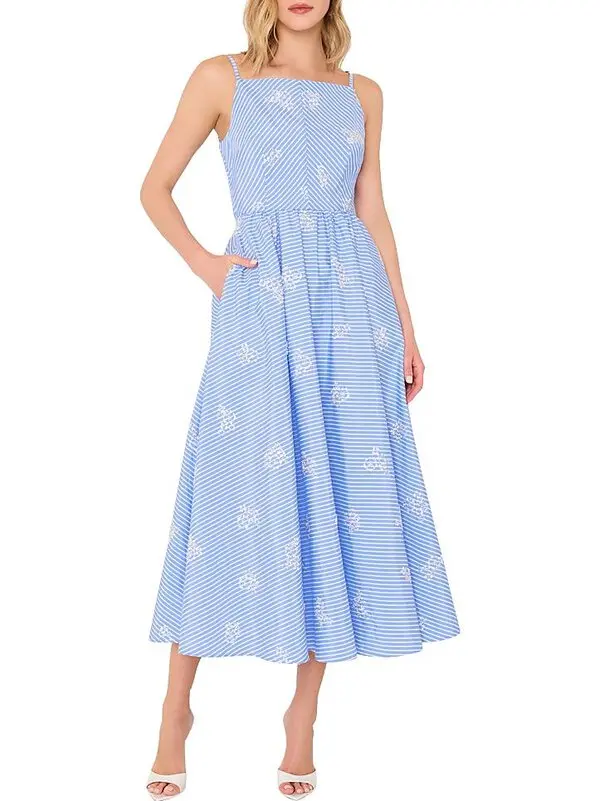 MILLY Emily Beaded Dress - Blue/white