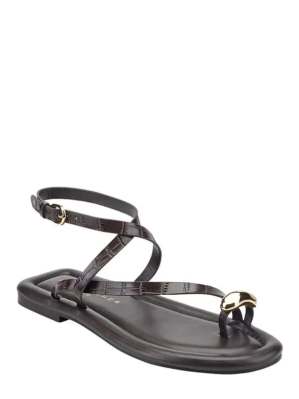MARC FISHER LTD. Gynnie Strappy Flat Sandals - Dark Brown