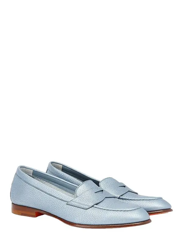 Santoni Tumbled Leather Penny Loafer - Light/pastel Blue