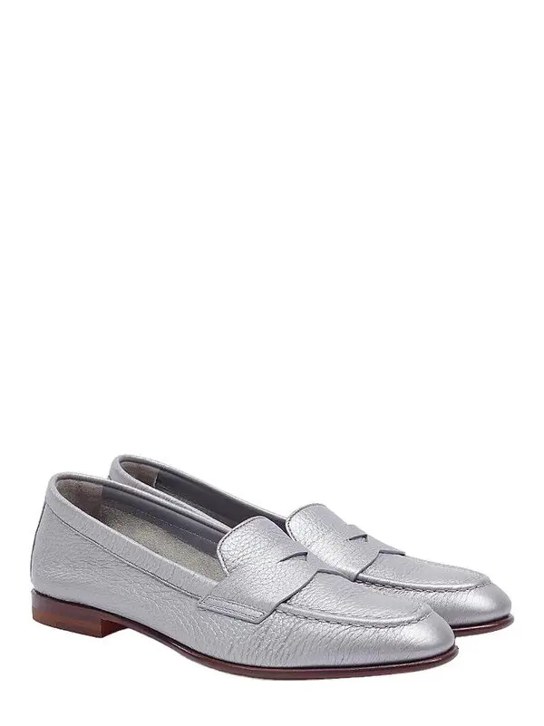 Santoni Tumbled Leather Penny Loafer - Silver