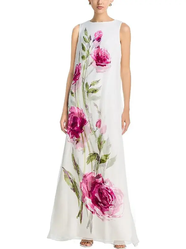 Rickie Freeman For Teri Jon Digital Flower Print Crepe Dress - Ivory Multi