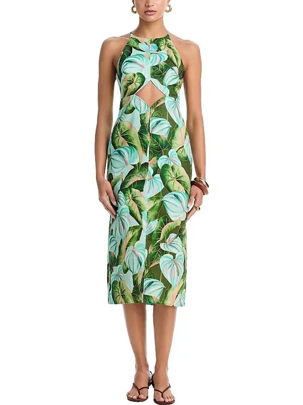 Farm Rio Leaves Linen Midi Dress - Anturium