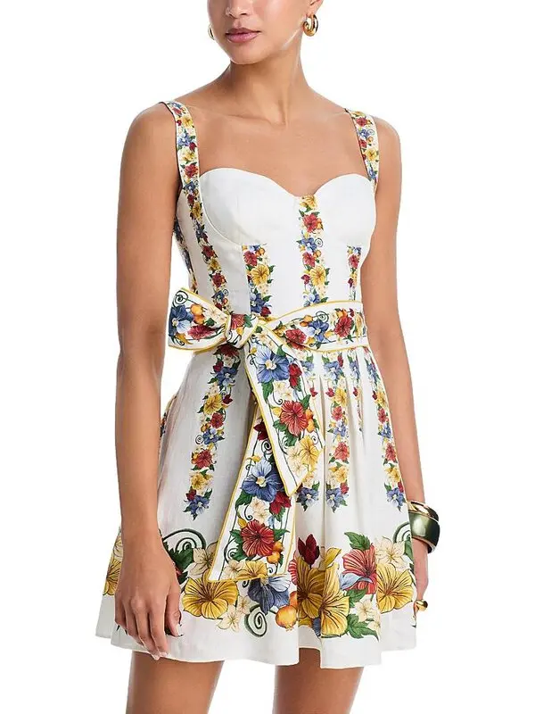 Farm Rio Belted Mini Dress - Tropical Off White