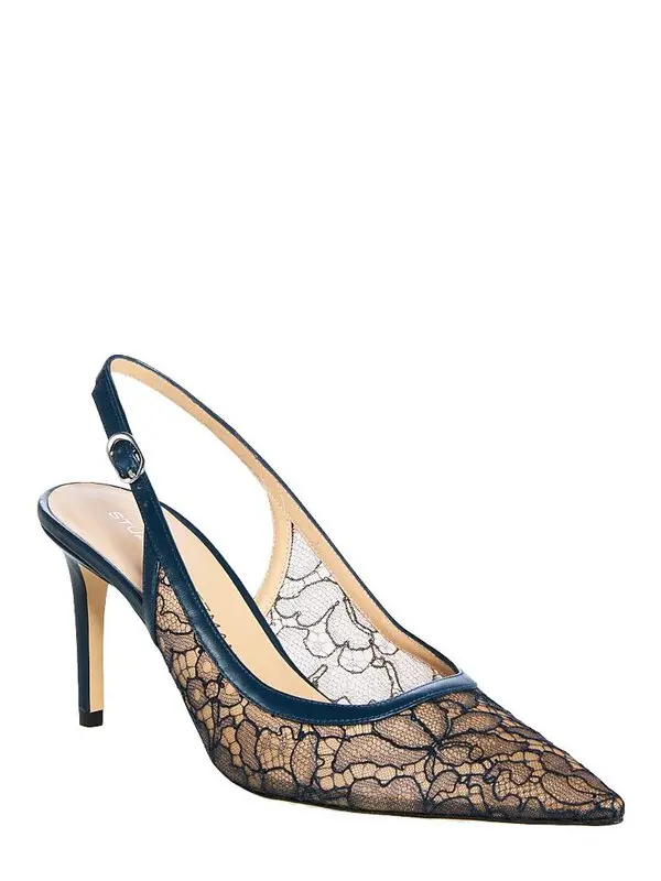 STUART WEITZMAN Power 75 Slingback Pumps - Deep Sea Blue/beige