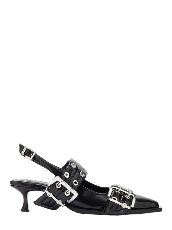 GANNI Buckled Kitten Heels - Black