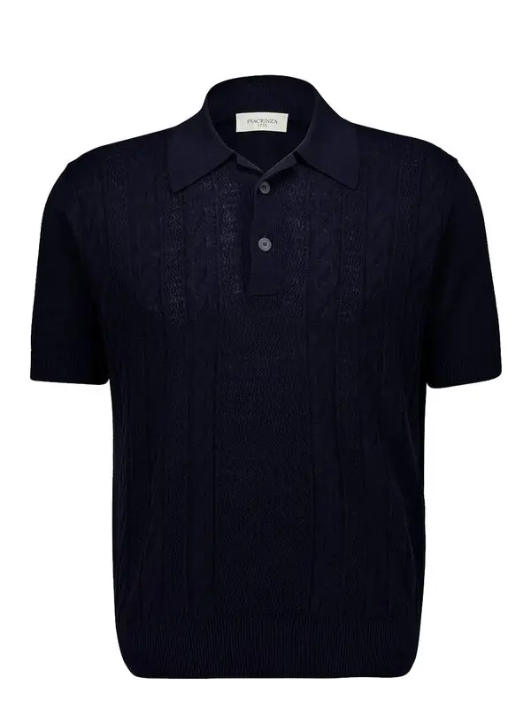 PIACENZA CASHMERE 1733 Navy Silk And Cotton Knit Polo - Blue