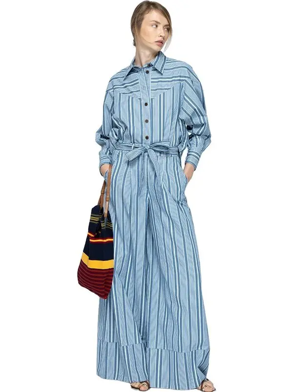 PAULA Elisa Denim Stripes Wide-leg Pants - Blue