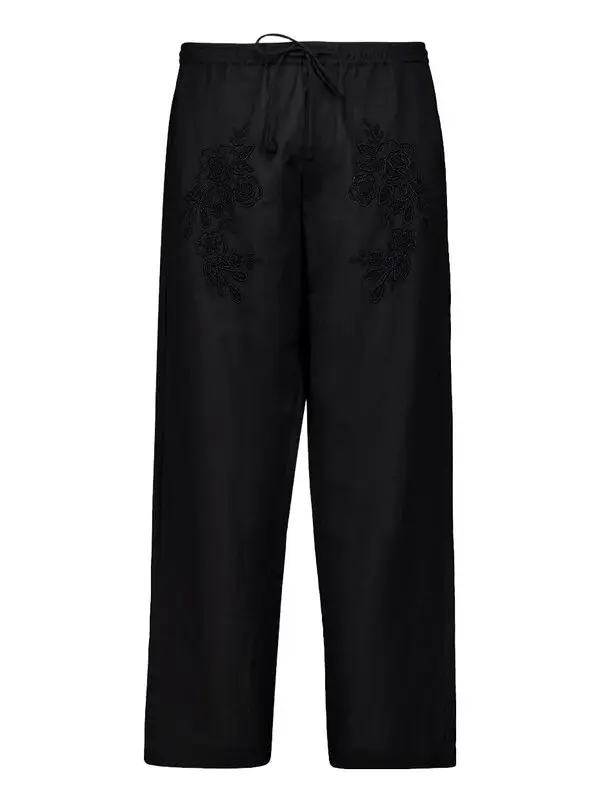 BAZISZT Floral Embroidered Pants - Black