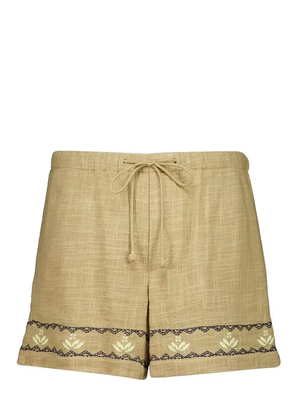 BAZISZT Embroidered Cotton Shorts - Beige