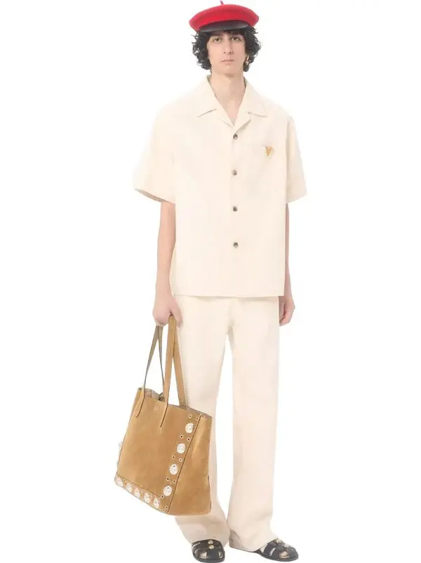 Valentino Garavani Ivory Denim Bowling Shirt With Vgold - Cream