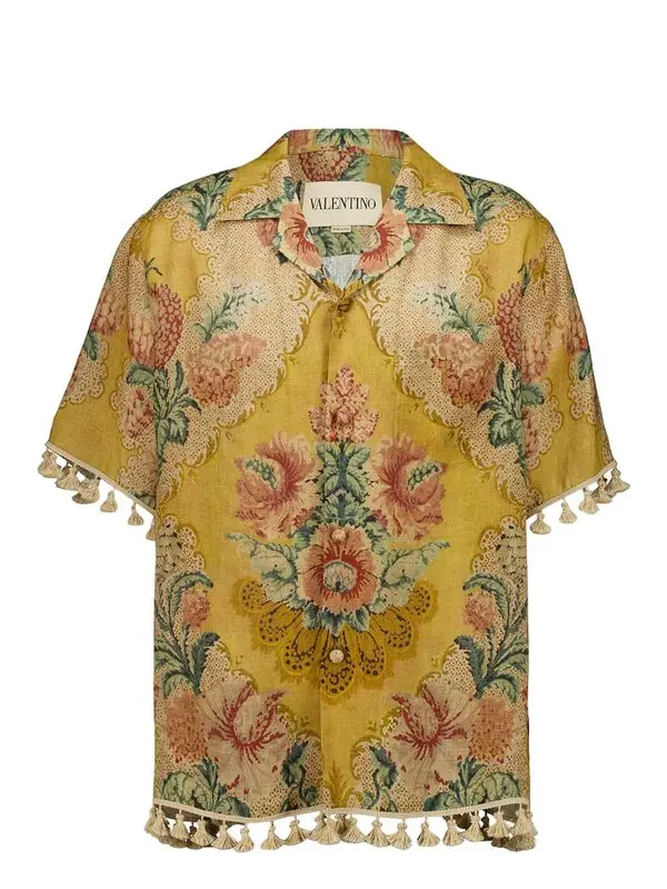 Valentino Garavani Linen Bowling Shirt With Après L’hiver Print - Yellow