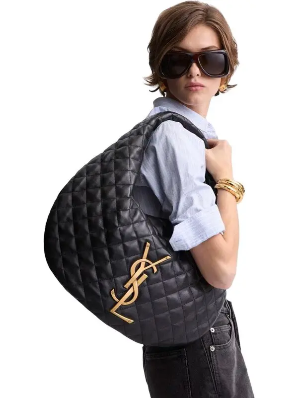 Saint Laurent Icare Quilted Nappa Hobo Bag - Black
