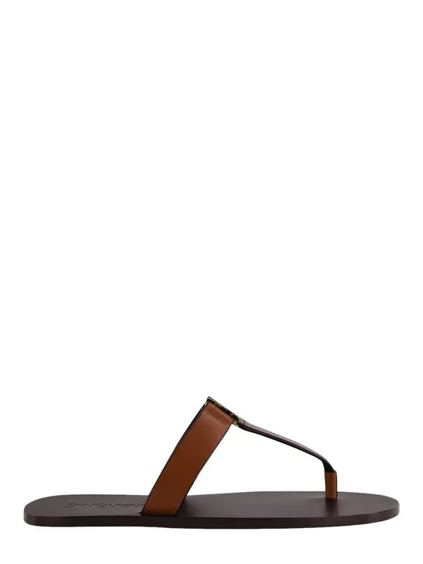 Saint Laurent Babylone Leather Slides - Brown