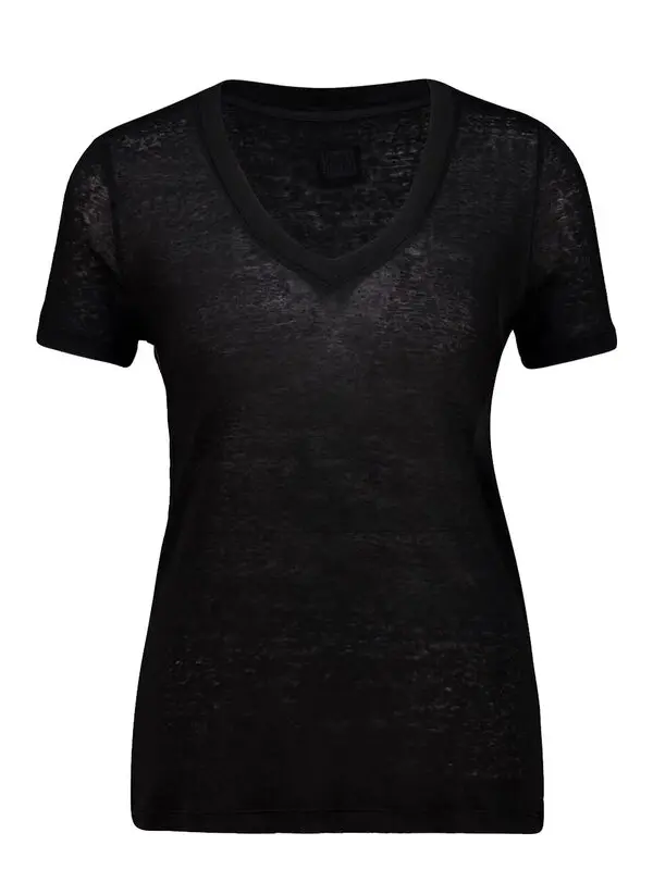 120% Lino Linen Jersey V-neck T-shirt - Black