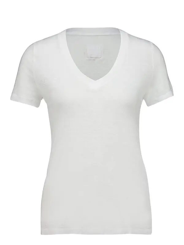 120% Lino Linen V-neck T-shirt - White