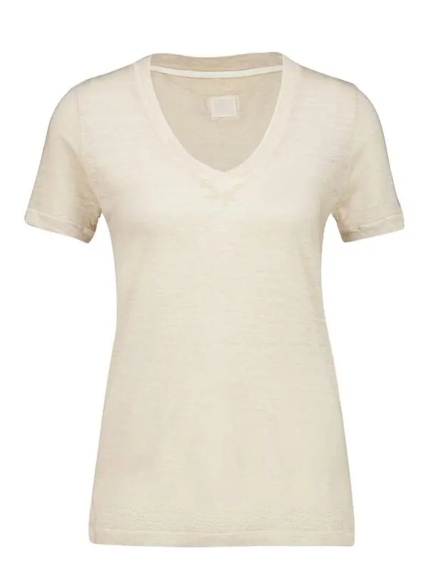 120% Lino Linen Jersey V-neck T-shirt - Beige