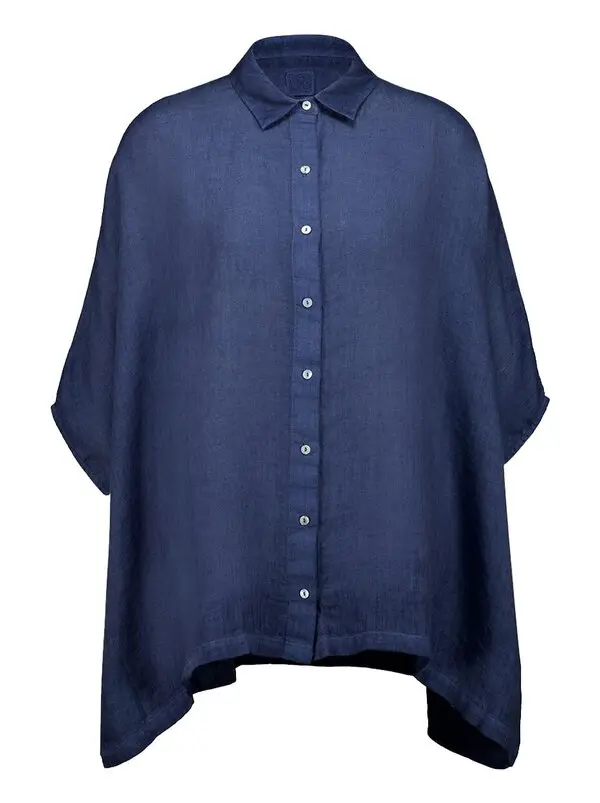 120% Lino Linen Short Sleeve Shirt - Blue