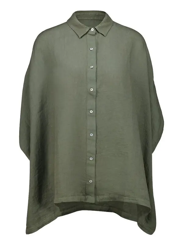 120% Lino Linen Short Sleeve Shirt - Green