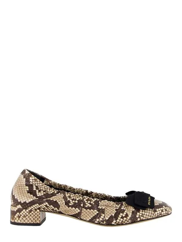 Prada Snakeskin Heeled Ballerinas With Bow - Ballet Flats