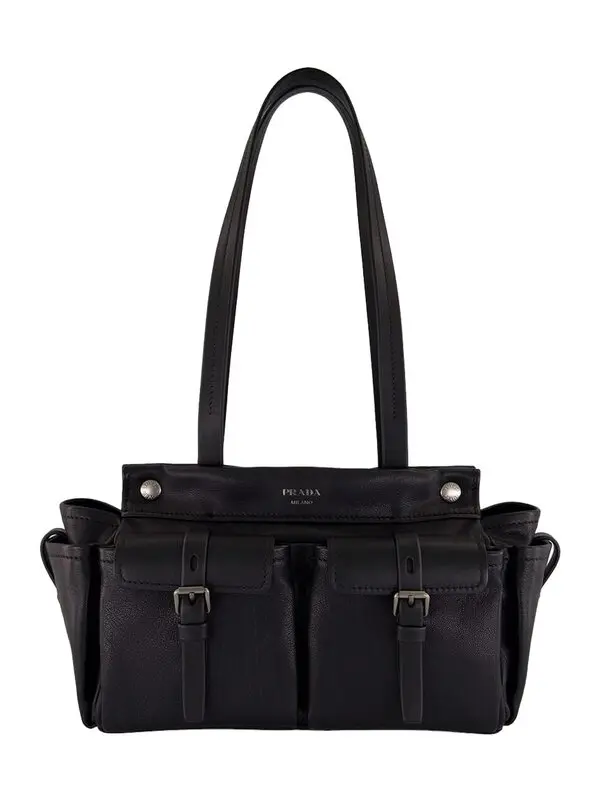 Prada Route Medium Leather Tote Bag - Black