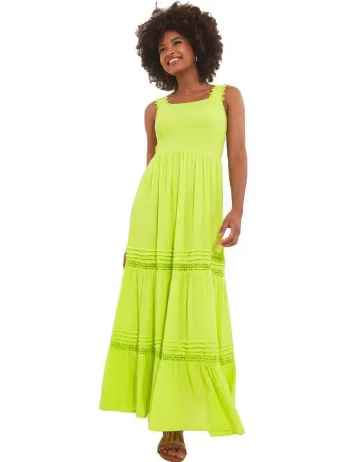 JOE BROWNS Square Neck Crinkle Maxi Dress With Lace And Pin Tucking - Lime