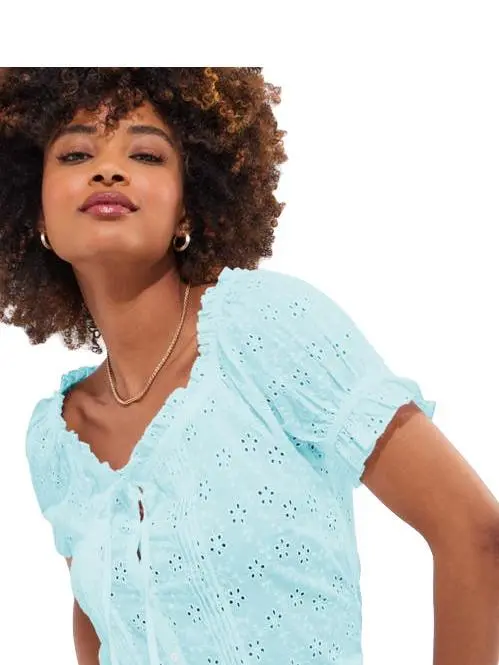 JOE BROWNS Eyelet Peasant Blouse - Light Aqua