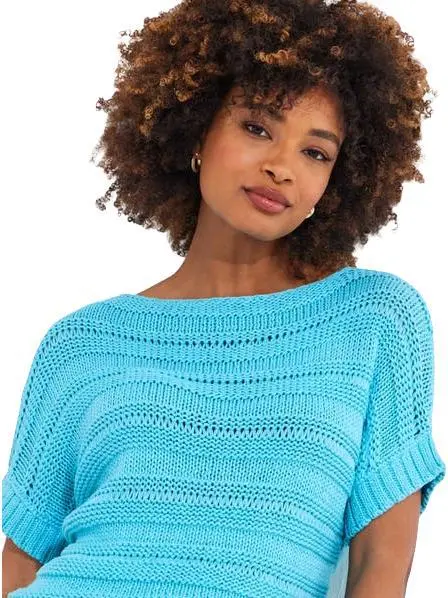 JOE BROWNS Boatneck Pointelle Sweater - Light Blue