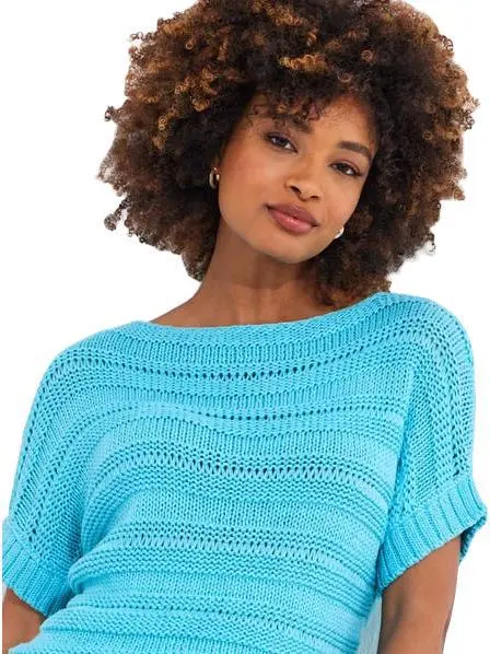 JOE BROWNS Boatneck Pointelle Sweater - Light Blue