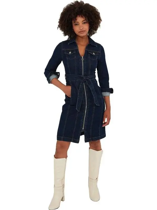 JOE BROWNS Belted Denim Shirt Dress - Dark Blue
