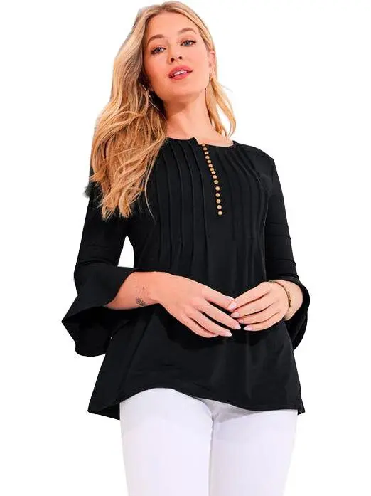 JOE BROWNS Stretch Cotton Bell Sleeve Henley - Black