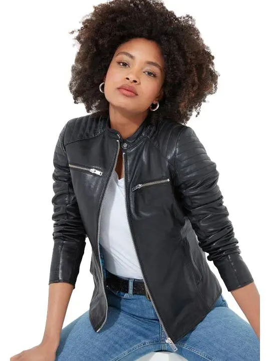 JOE BROWNS Leather Zip Biker Jacket - Black