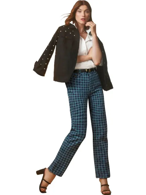 JOE BROWNS Moleskin Trousers Print Bootcut - Denim Houndstooth