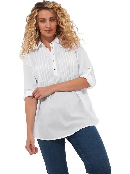 JOE BROWNS Cotton Pintuck Tunic Shirt - White